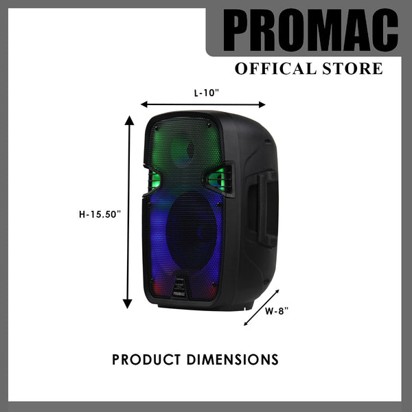 PA-805BT 8" Active Speaker with LED Flamelight – Promac PH